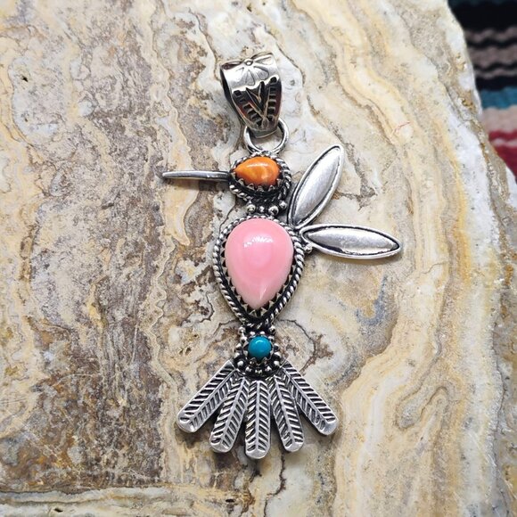 None | Jewelry | Southwest Hummingbird Pendant Sterling Silver Pink ...